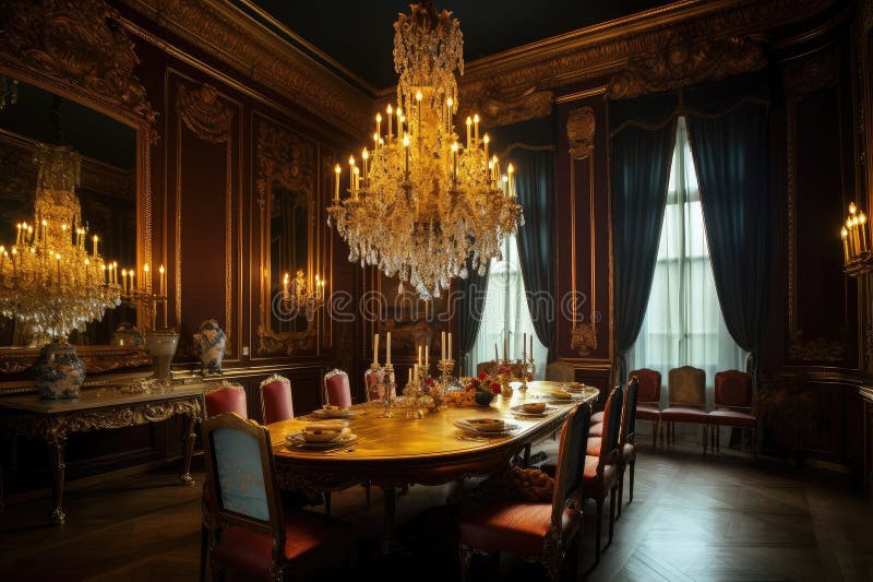 Baroque Dining Room with Ornate Chandelier and Gold-gilded Accents ...