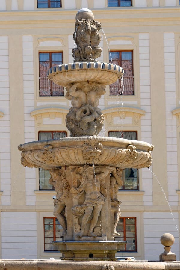 Baroque Fountain in the Second Courtyard of the Prague Castle Stock ...