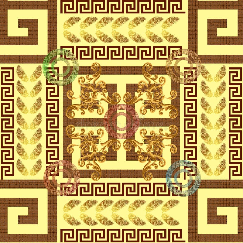 Baroque Gold Style with Circle Greek Design Seamless Pattern Black ...