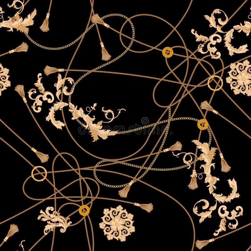 Baroque Golden Ribbons And Chains. Vector Seamless Pattern For Scarfs ...