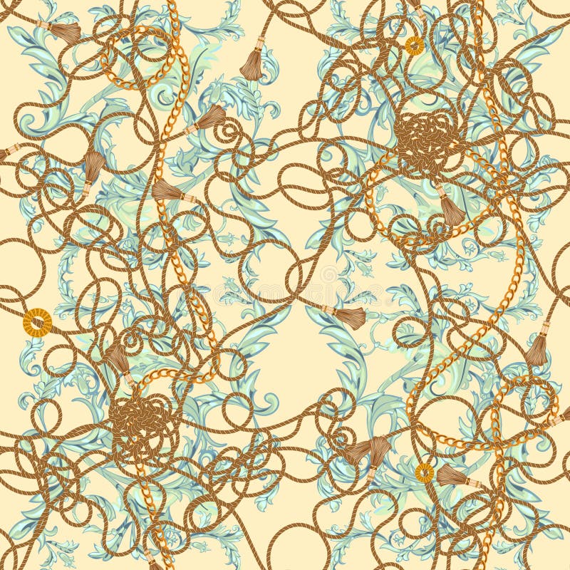 Baroque Golden Ribbons and Chains. Vector Seamless Pattern for Scarfs ...