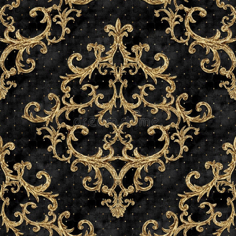 Baroque Golden Elements Ornamental Seamless Pattern. Watercolor Hand ...