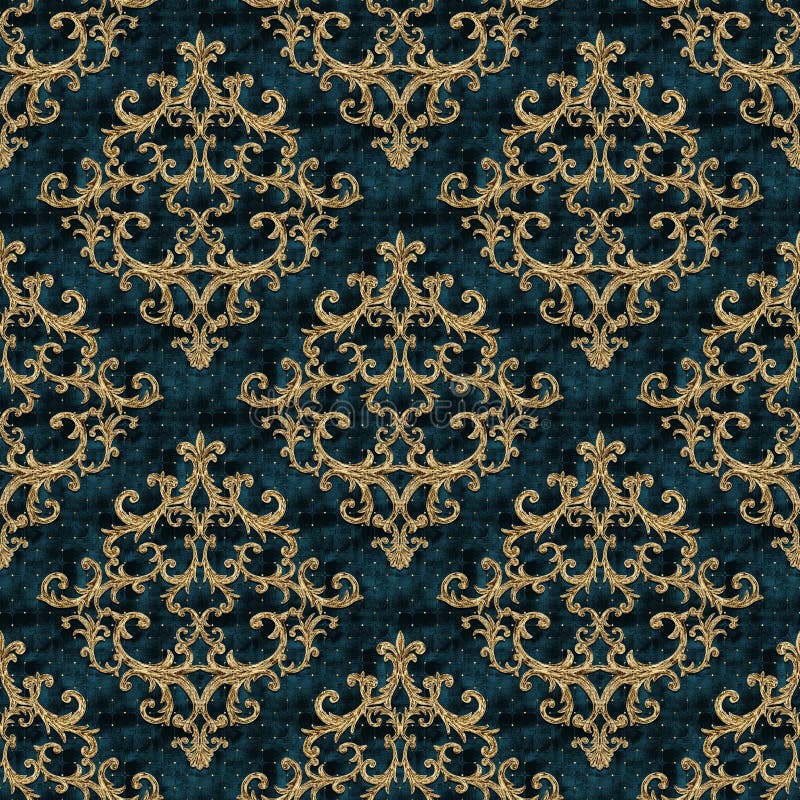 Baroque Golden Elements Ornamental Seamless Pattern. Watercolor Hand ...