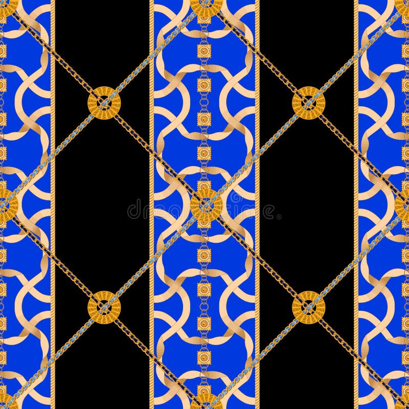 Baroque Golden Ribbons and Chains. Vector Seamless Pattern for Scarfs ...