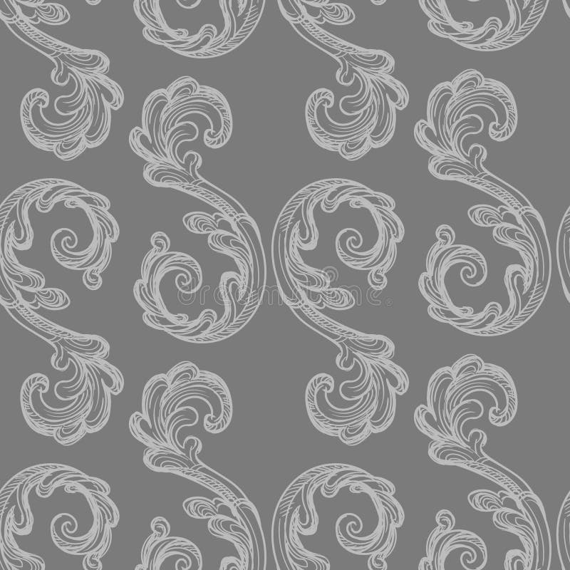 Baroque Hand Drawing Monochrome Seamless Pattern Vector Stock ...