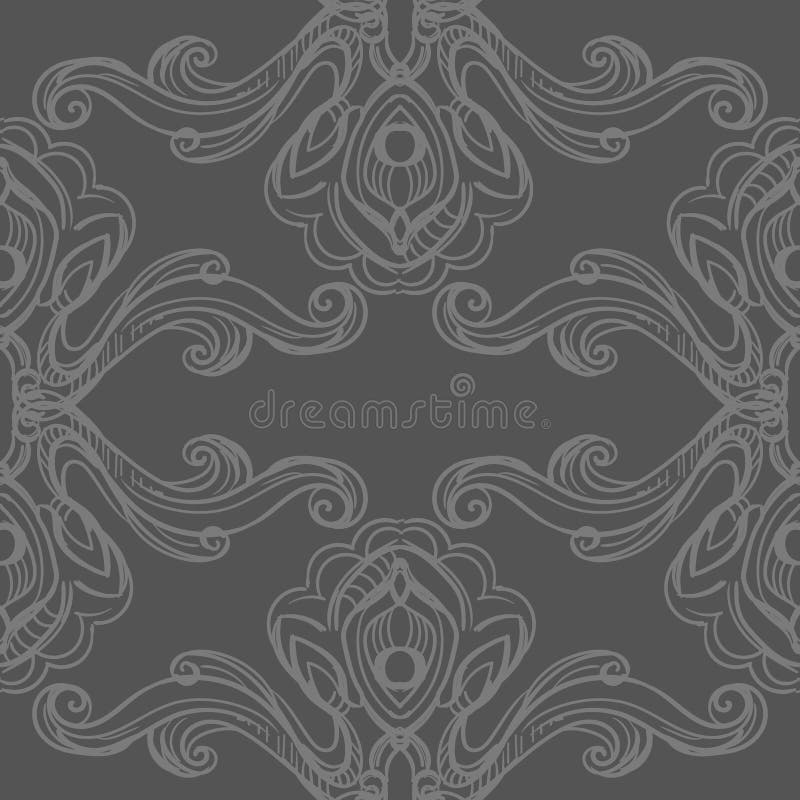 Baroque Hand Drawing Monochrome Seamless Pattern Vector Stock ...