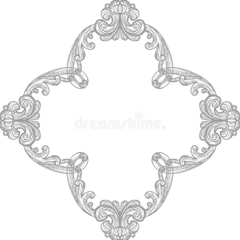 Baroque Hand Drawing Monochrome Seamless Pattern Vector Stock ...