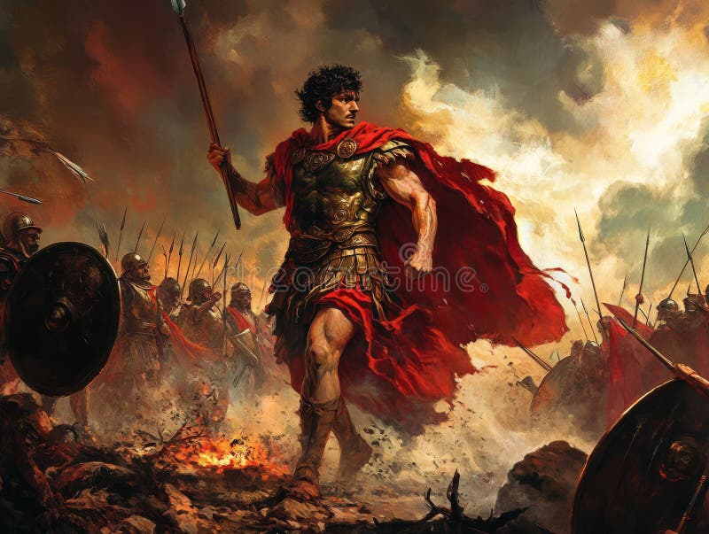 Baroque Heroic Romulus Raising Spear Under Stormy Sunset Sky Stock Illustration - Illustration ...