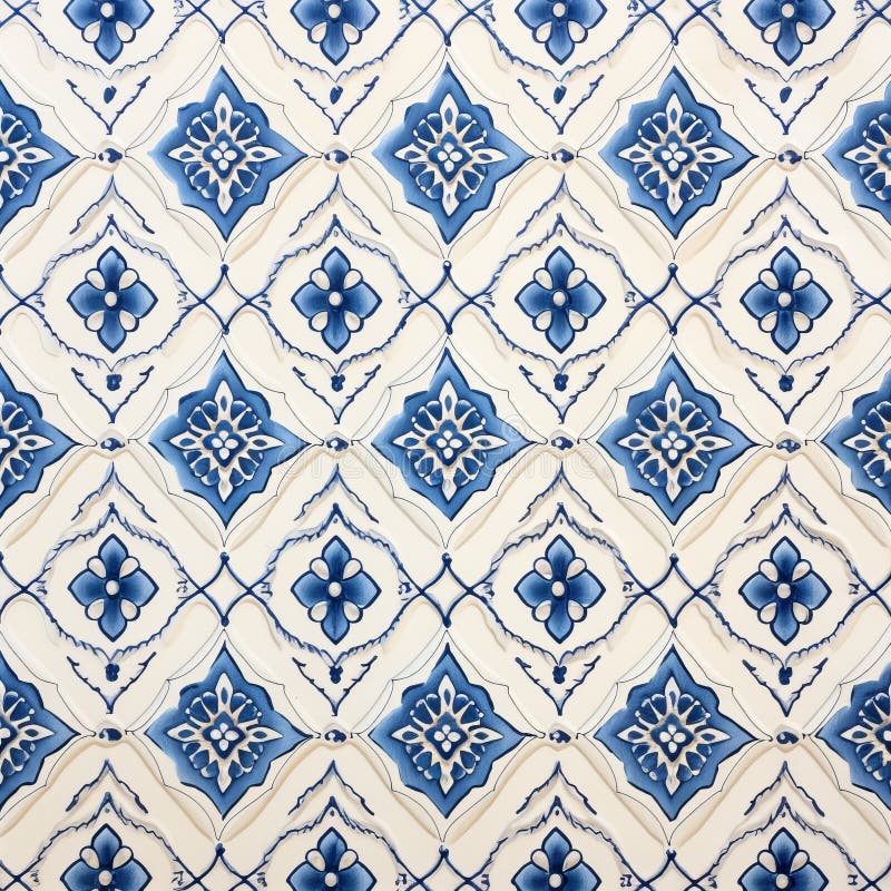 Baroque-inspired Blue and White Tile Pattern with Delicate Markings ...