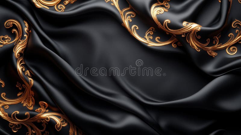 Baroque-inspired Gold Patterns on Black Fabric Stock Photo - Image of posh, drapery: 332866424