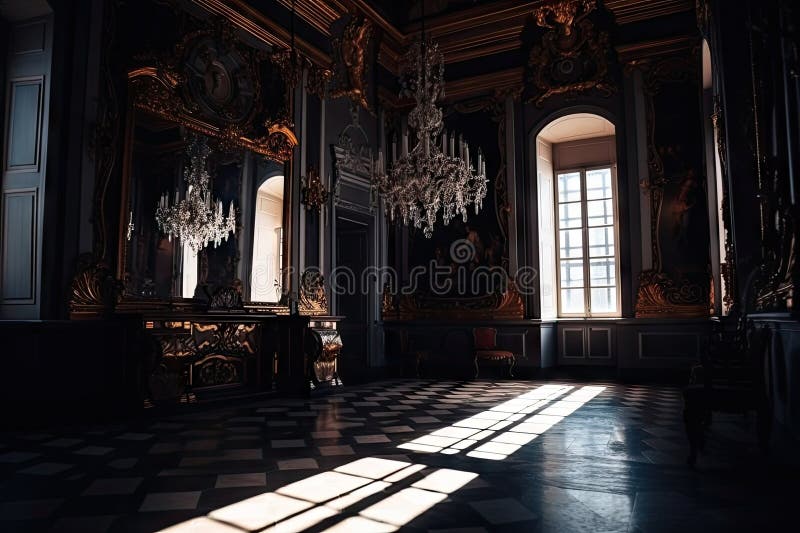 Baroque Interior with Dramatic Lighting and Shadows, Creating a ...