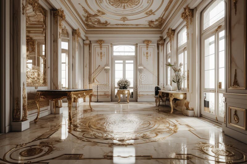 Baroque Interior with Marble Floors and Gold Accents Stock Illustration ...
