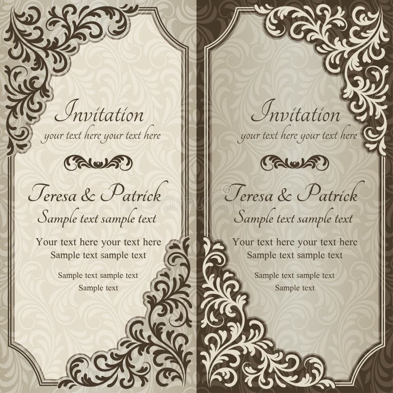 Baroque Invitation, Brown and Beige Stock Vector - Illustration of ...