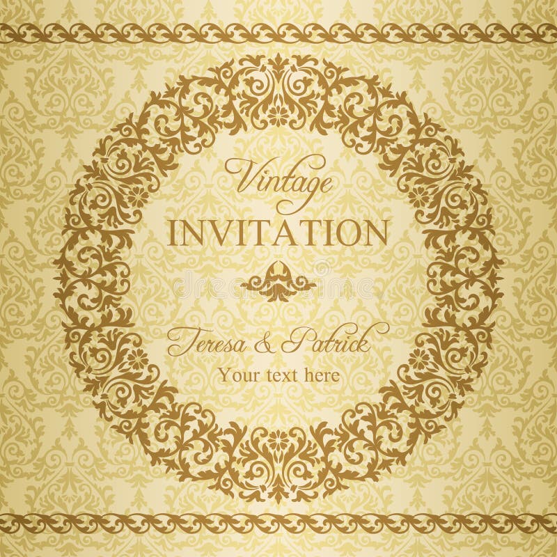 Baroque Invitation, Gold and Beige Stock Vector - Illustration of ...