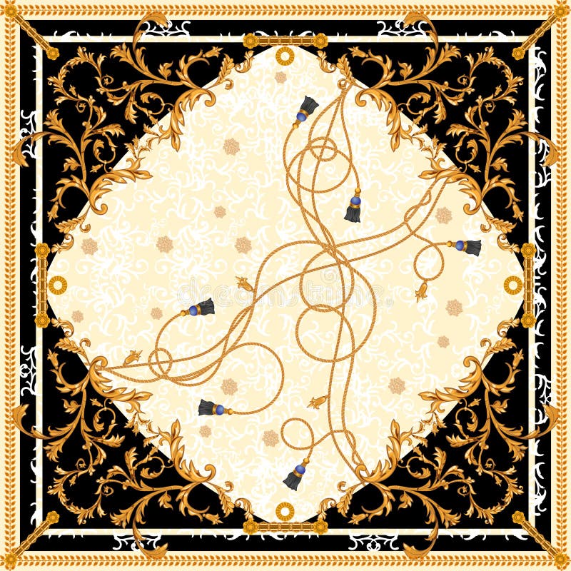 Baroque Pattern with Chains, Ropes and Brushes.Vector Patch for Print ...