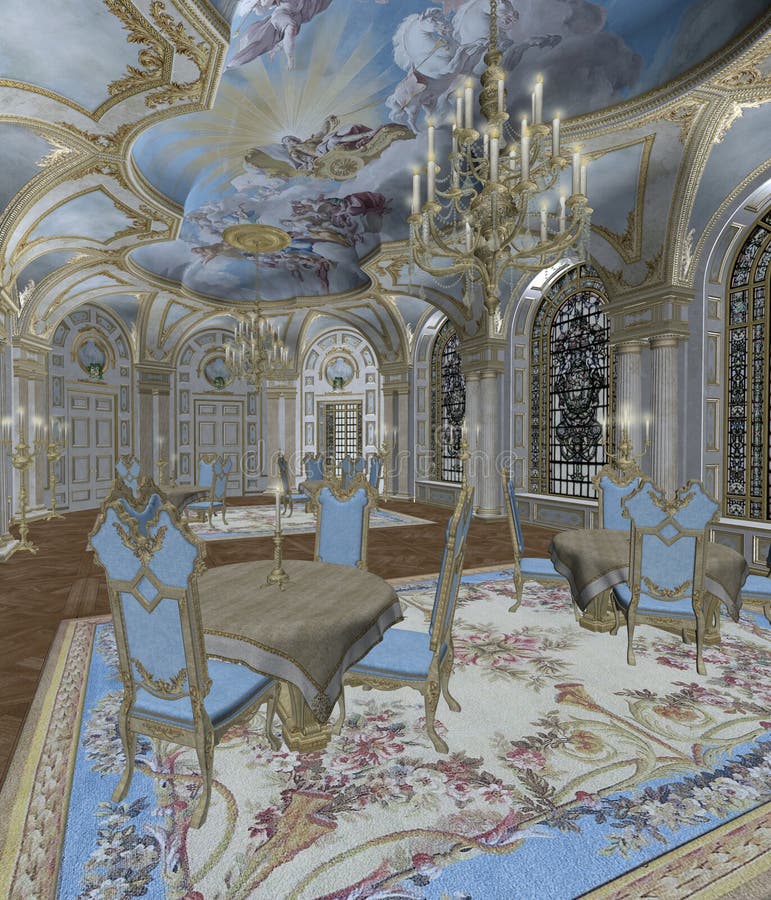 Baroque Room with Richly Decorated Columns and Walls Stock Illustration ...