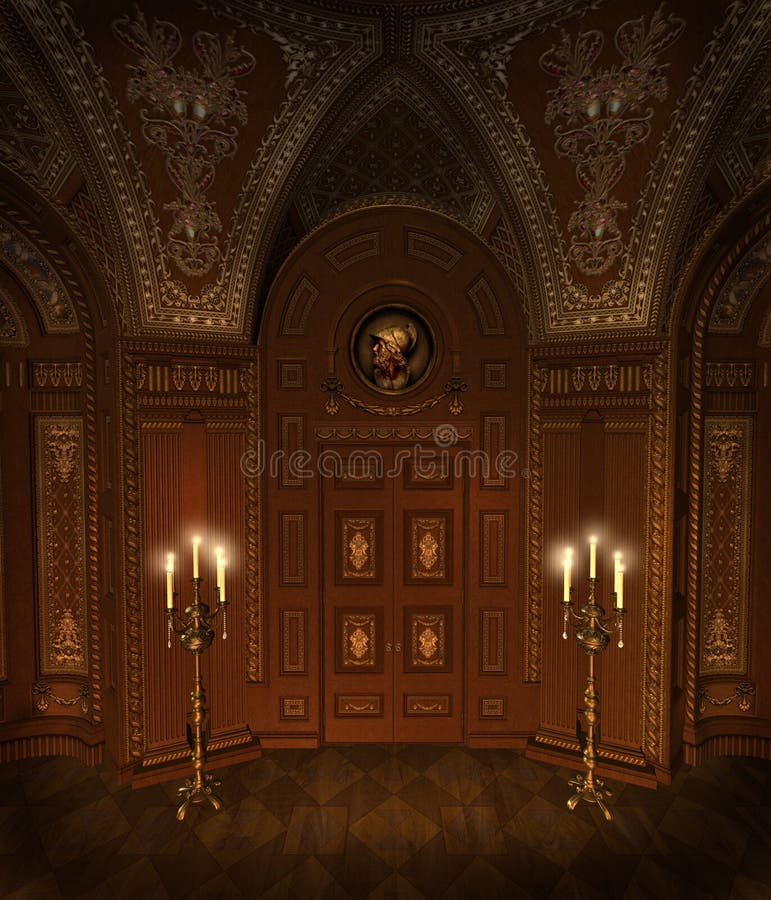Baroque Room with Richly Decorated Columns and Walls Stock Illustration ...