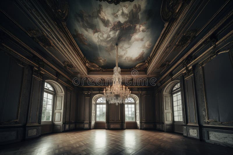Baroque Room with Dramatic Lighting, Thunderbolts and Storm Clouds on ...
