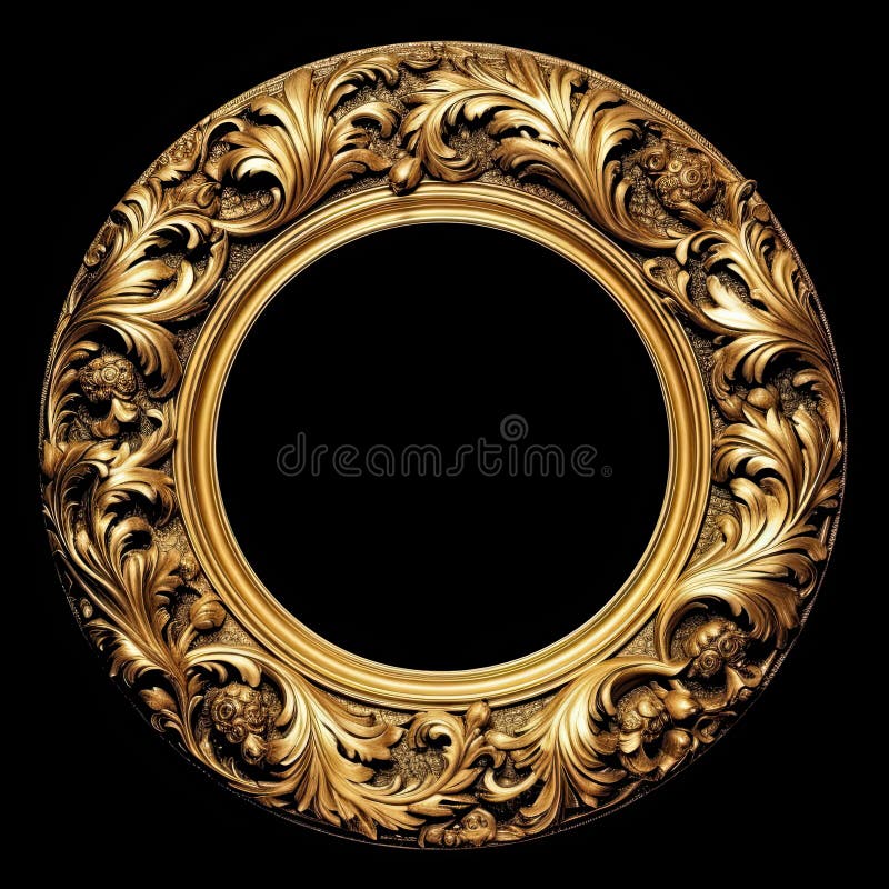 Round Golden Picture Frame. Baroque Style Frame Isolated on White ...