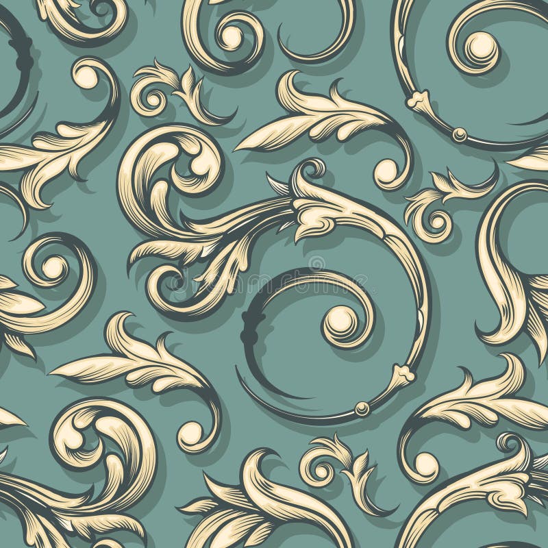 Baroque Scroll Vintage Seamless Pattern Stock Illustration ...