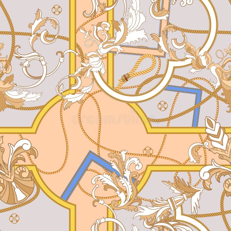 Baroque Seamless Pattern with Chains and Leaves. Vector Patch for Print ...