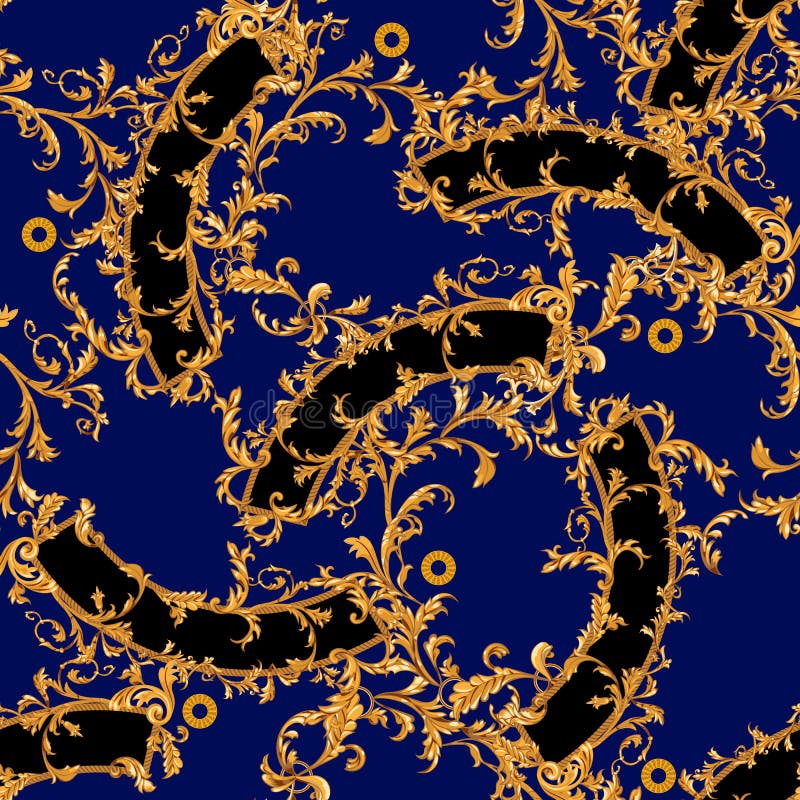 Baroque Seamless Pattern with Chains. Vector Floral Patch for Print ...