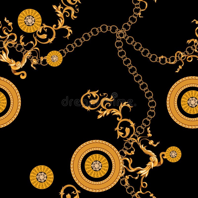 Baroque Seamless Pattern with Chains. Vector Patch for Print, Fabric ...