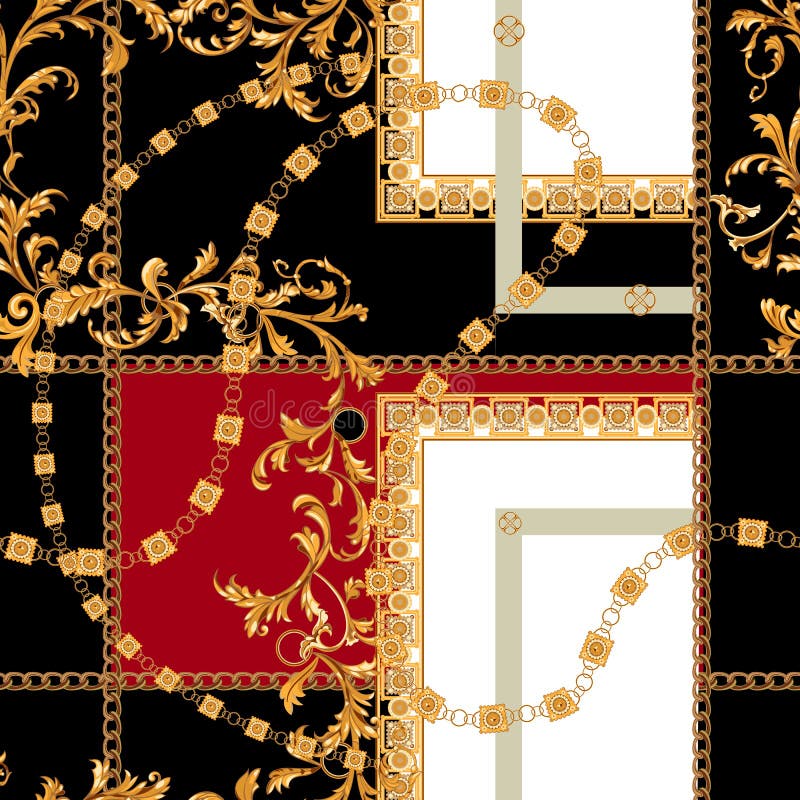 Baroque Seamless Pattern with Belts, Leaves and Chains. Vector Patch ...