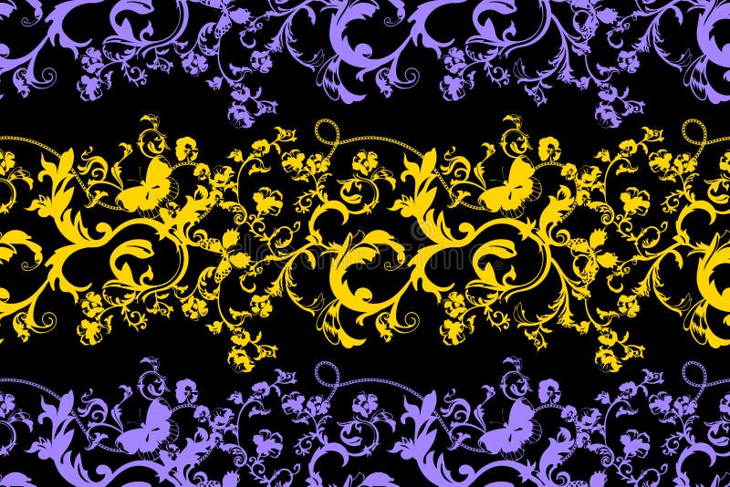 Baroque Seamless Pattern with Silhouette of Chains and Flowers. Vector ...