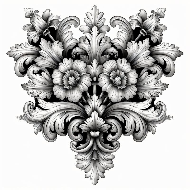 Baroque Style Floral Ornament, with Detailed, Symmetrical and Shaded ...