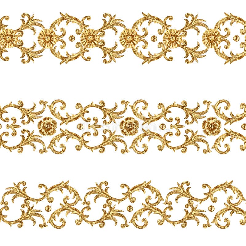 Baroque Style Golden Ornamental Segments Seamless Pattern. Hand Drawn ...