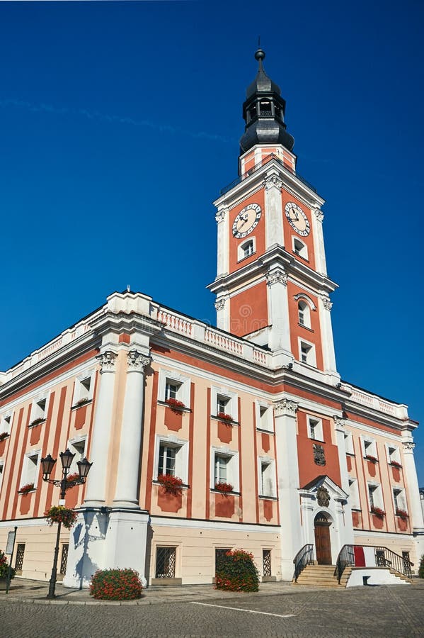 Baroque Town Hall with Clock Tower on the Market Stock Photo - Image of ...