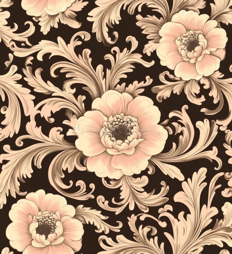 Baroque Wallpaper Featuring a Seamless, Modern Floral Pattern with a ...