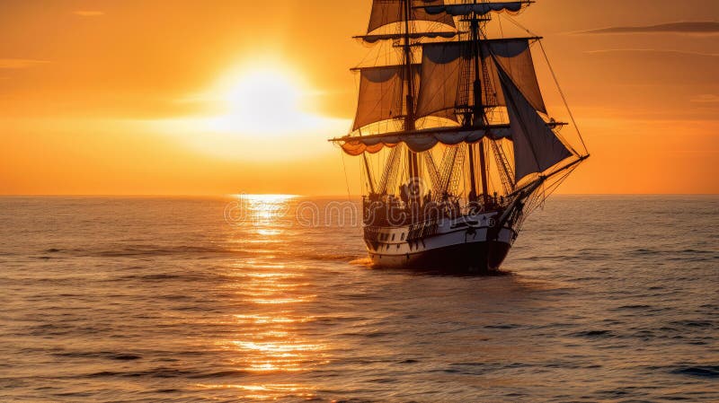 Barque Ship in the Ocean at Sunset. Generative Ai Stock Illustration ...