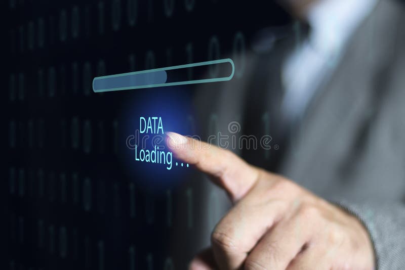 Barra De Carga De Datos Con La Mano. Interfaz De Barra De Progreso De Carga De Empresario Que ...