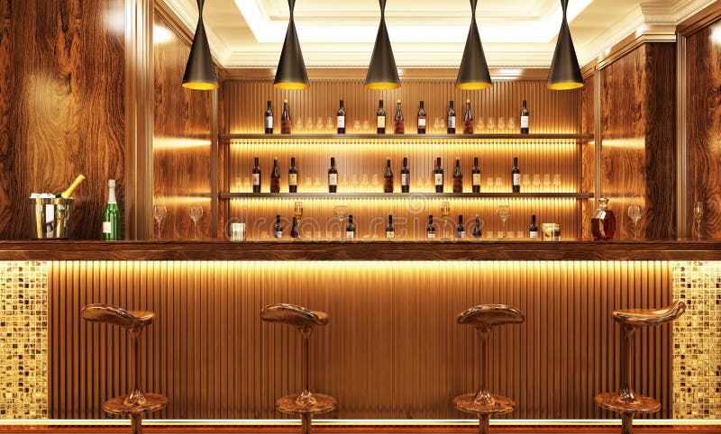Barra De Lujo Con Las Bebidas Y Los Taburetes De Bar Imagen de archivo ...