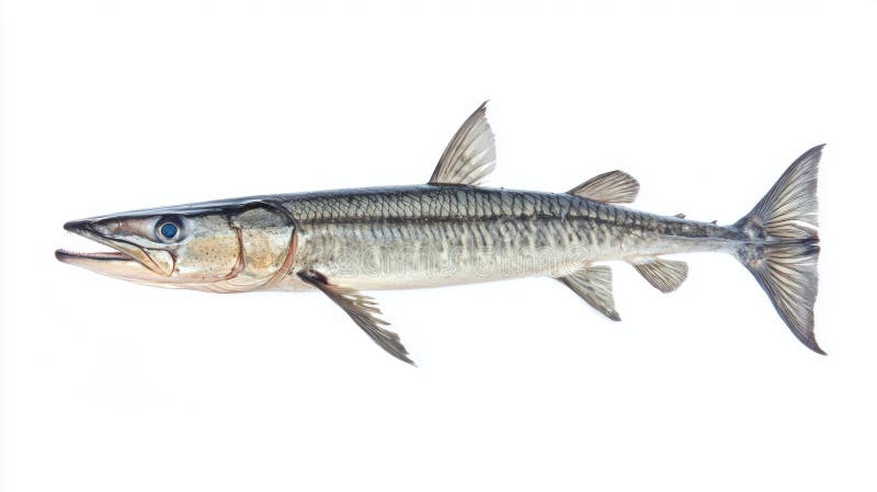 Barracuda Exhibits Its Elongated Body and Sharp Teeth while Isolated ...