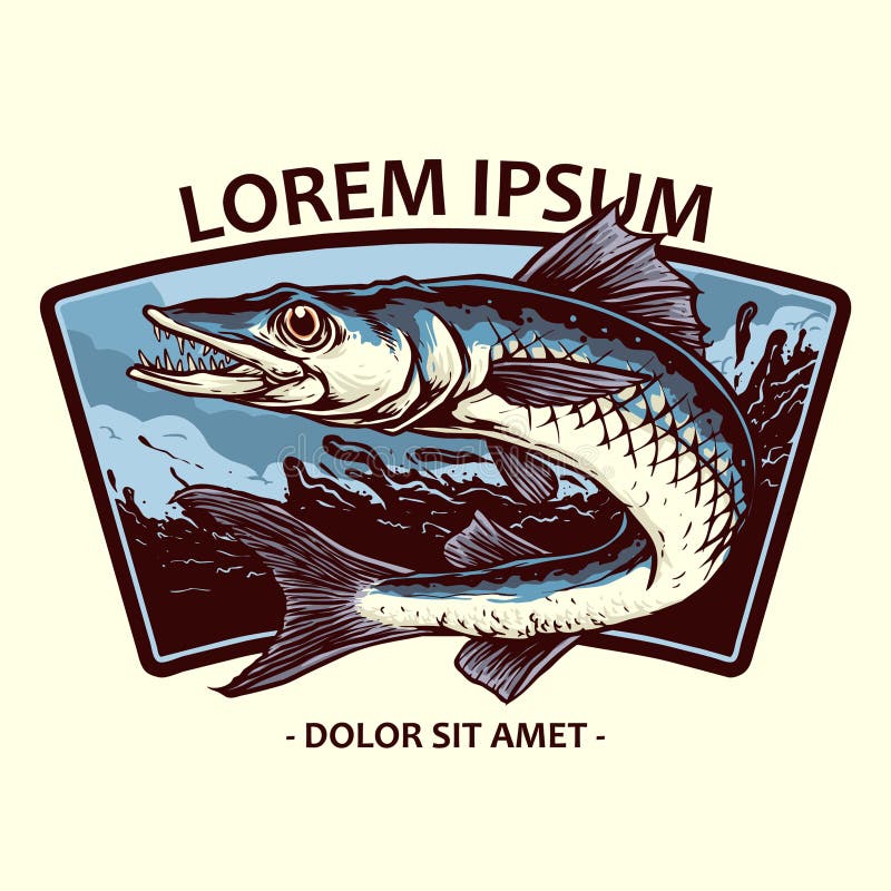 Barracuda Fish in the Wave Logo Badge for Fishing Vector Illustration ...