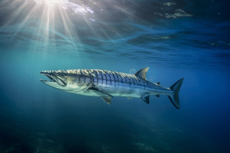 Barracuda (Sphyraena Viridensis) Swimming in the Deep Waters of the ...