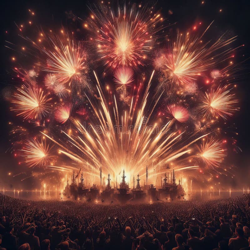 Barrages Intense, Rapid Fire Fireworks that Explode in Stock Image ...