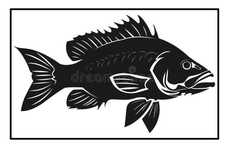 Black and White Barramundi Fish Silhouette Illustration, Barramundi ...