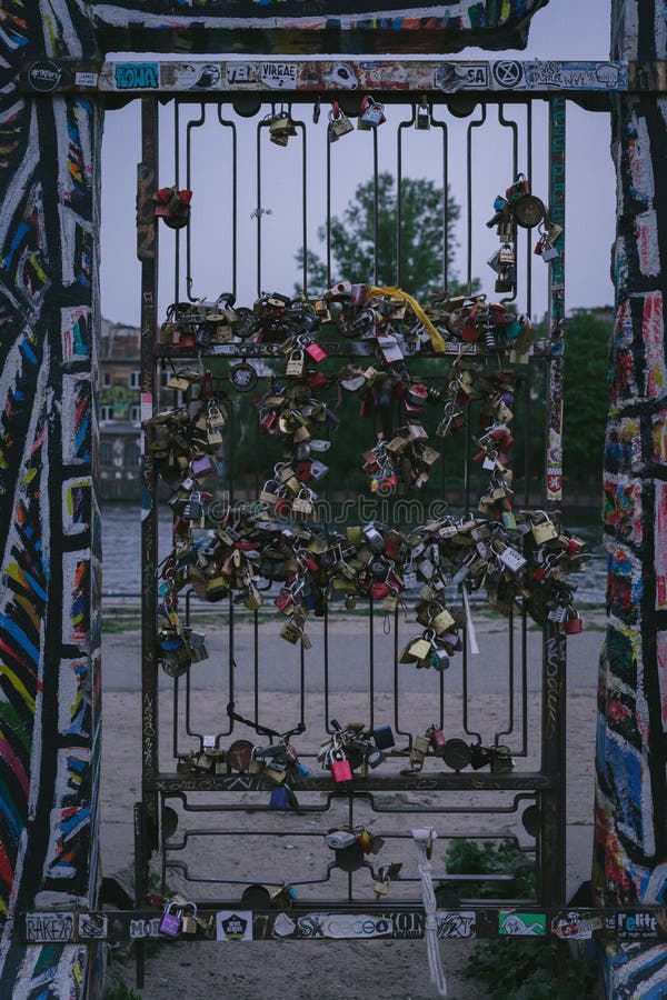 Barred Gate with Many Locks Editorial Stock Photo - Image of vintage ...