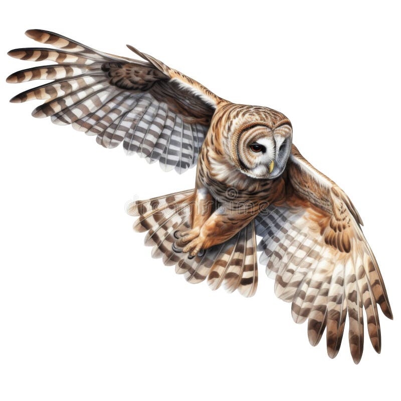 Barred Owl in Flight with Spread Wings Stock Illustration ...