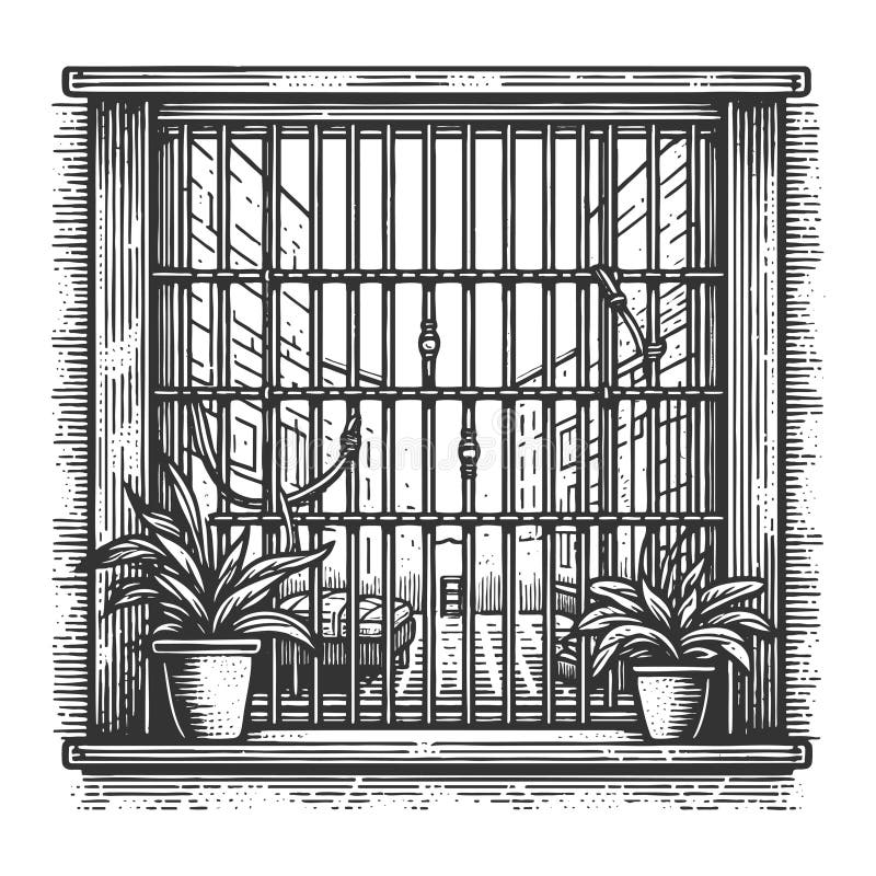 Prison Cell Window with Bars and Plants Vector Stock Vector ...