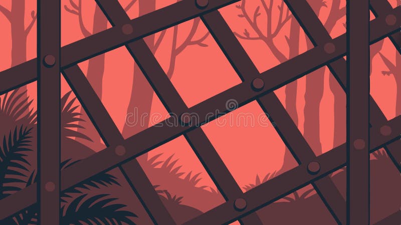 Barred Window Vector Illustration in Red Tint, Confined View, Vector ...