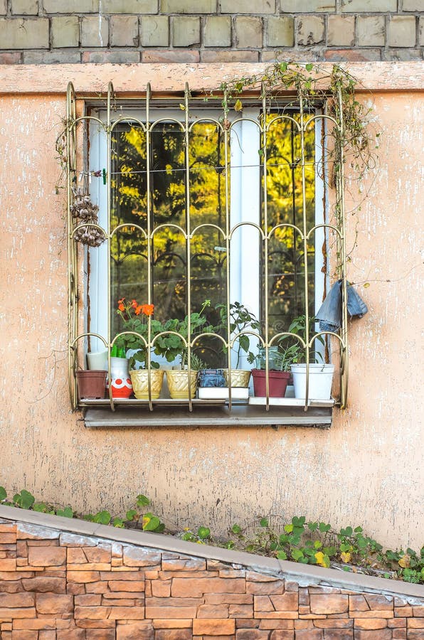 Barred window stock image. Image of city, building, leaf - 46272619