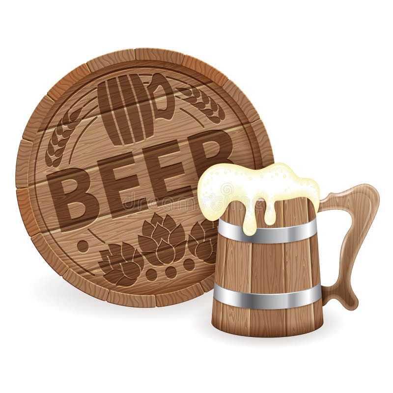Wooden Beer Mug Vector No Mash No Gradient Stock Vector Illustration