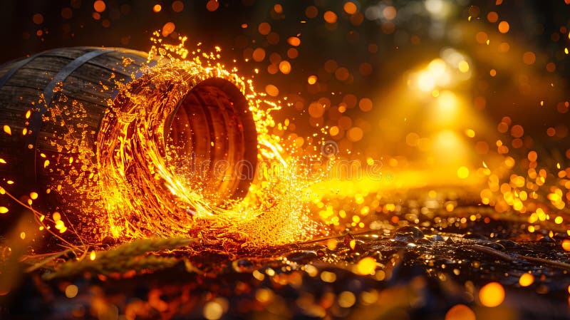 A Barrel with Fire and Sparks on the Ground Stock Image - Image of ...