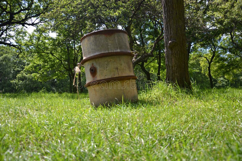Barrel in the Grass among the Trees Stock Image - Image of detail ...