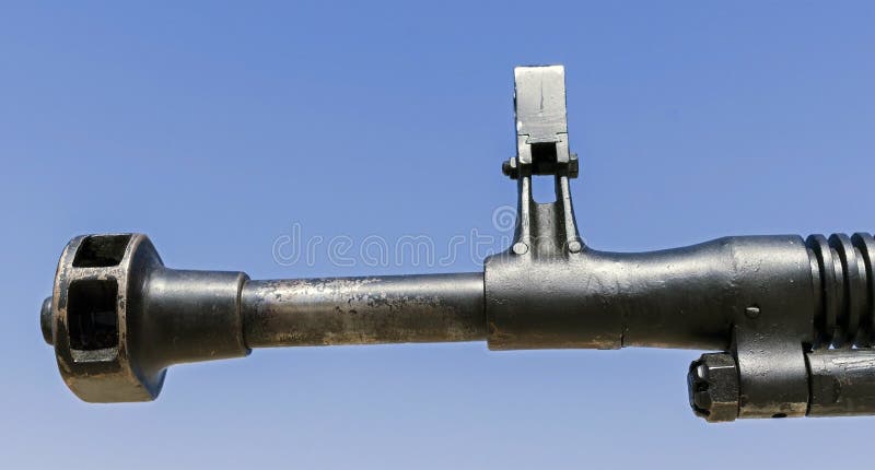Barrel of Machine in Embrasure of Armoured Troop-carrier Wheeled Stock ...
